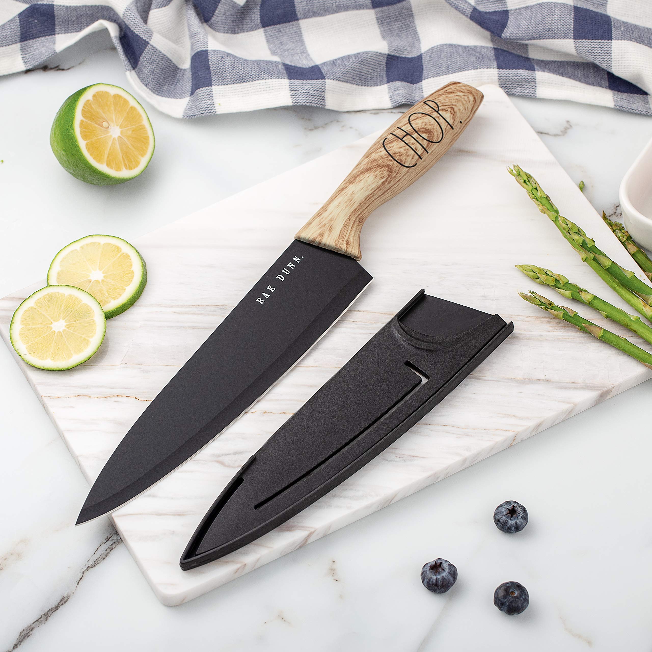 Rae Dunn Everyday Collection Set of 5 Stainless Steel Knives and Rae Dunn Kitchen Scissors- Stainless Steel, with Soft Grip Handles (Black)