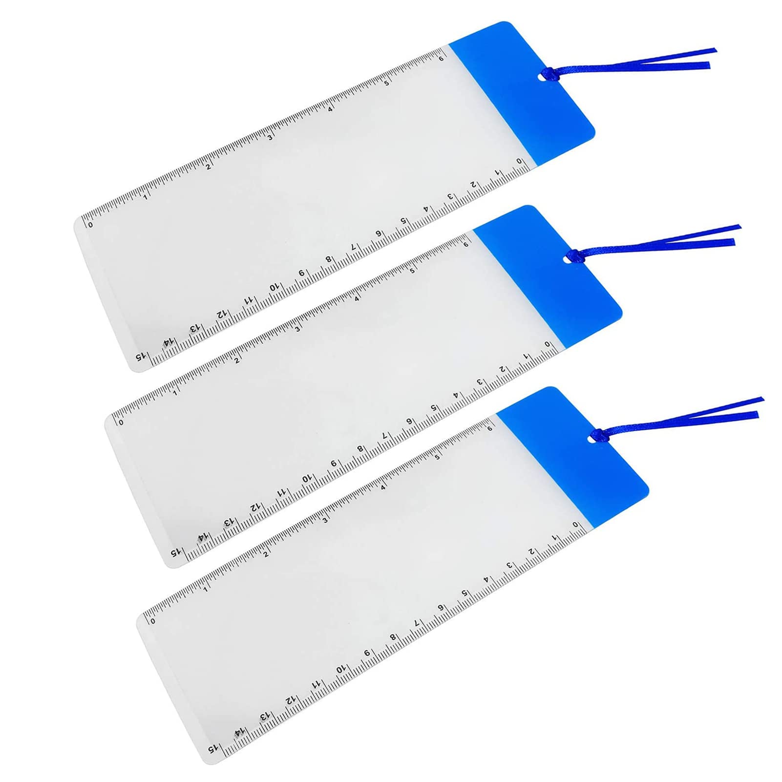 Magnifier Bookmark 3PCS Blue Magnifying Fresnel Lens Bookmarks with 6Inch Ruler,3X Magnifying Glass, for Reading Small Fonts, Maps and Books