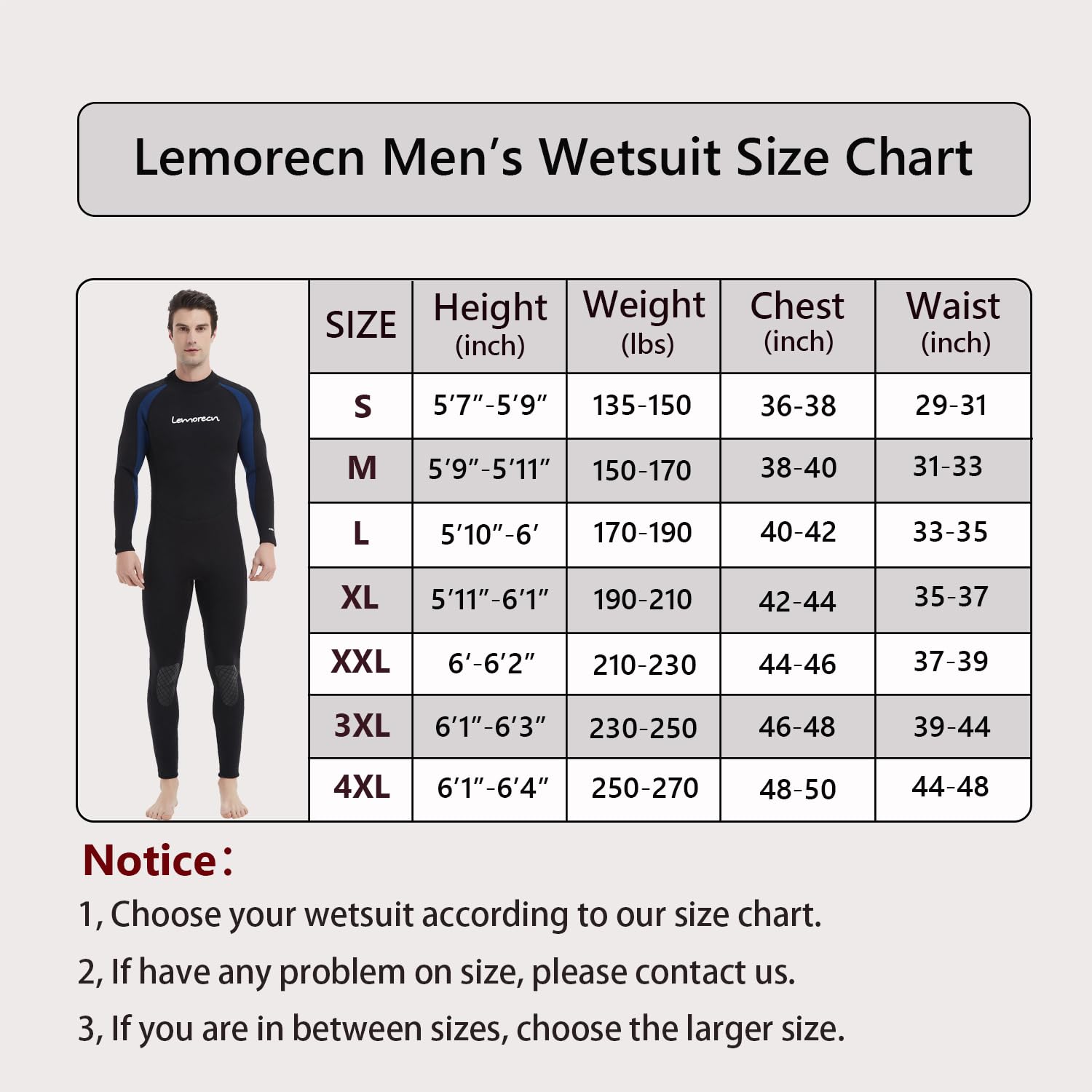 Lemorecn Wetsuits Jumpsuit Neoprene 3/2mm Full Body Diving Suit(3031,XL)