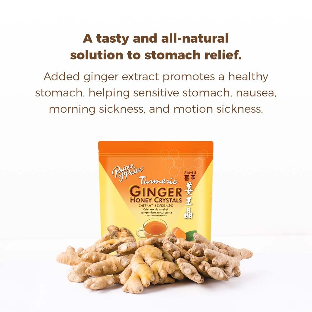 Prince Of Peace Instant Ginger Honey Crystals w/ Turmeric, 25 Sachets β Instant Hot or Cold Beverage β Easy to Brew Ginger and Honey Tea, Caffeine and Gluten Free