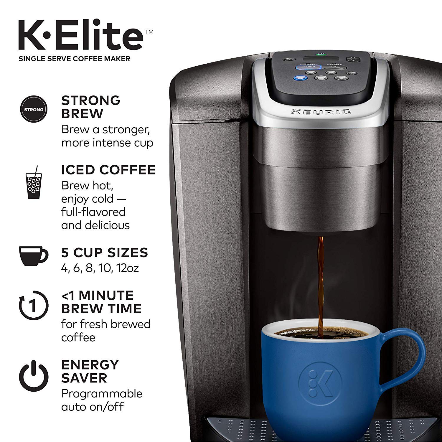 Keurig K-Elite Single Serve Brewer, Brushed Slate and Keurig 14oz Contigo AUTOSEAL West Loop Vacuum Seal, Silver