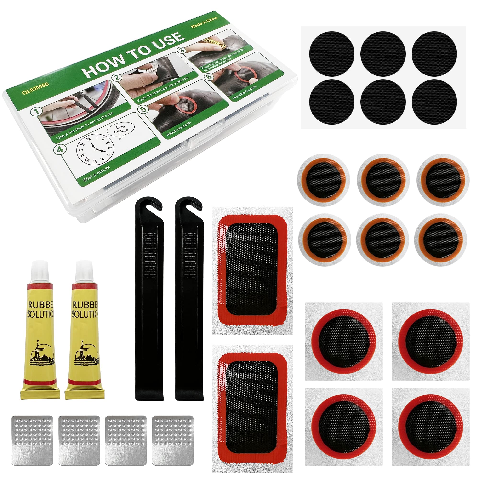QLMM66 Bike Inner Tire Repair Kit - Bicycle Tube Patch Kits - with Portable Storage Box