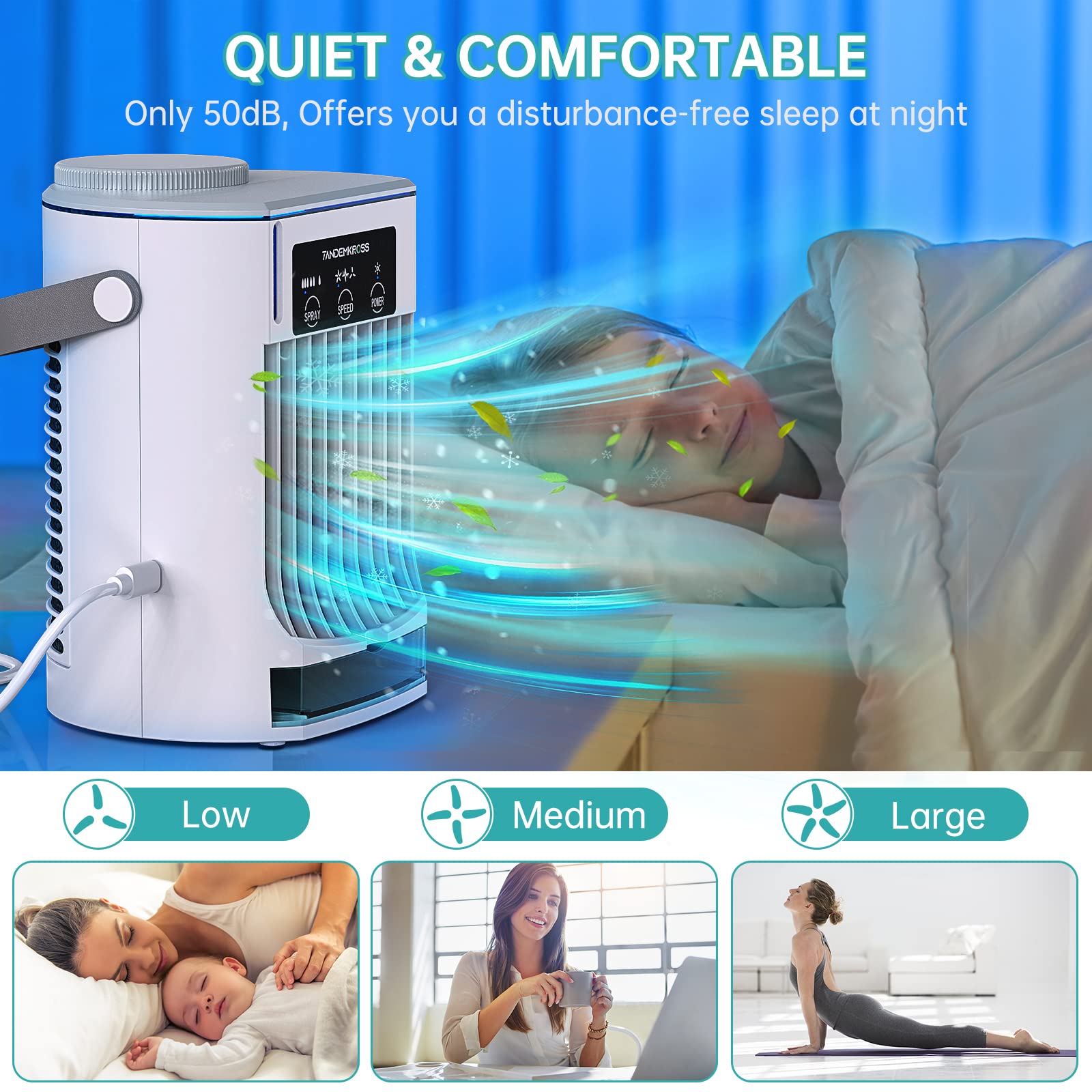 Portable Air Conditioner, Personal Air Cooler, Evaporative Air Cooler, Mini Cooling Fan Desktop Mist Humidifier with 3 Speed for Room Office Outdoor (White Grey)