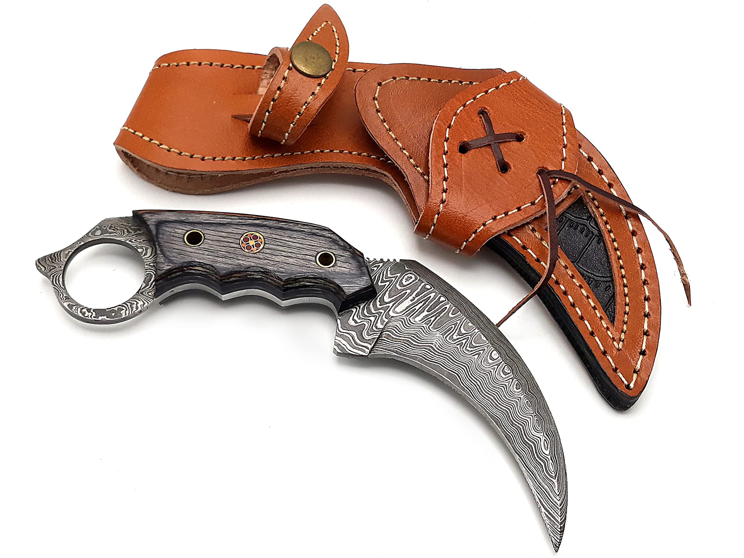 Markhor Outdoors 7.5-inch Handmade Damascus steel karambit knife with sheath Fixed blade Combat Tactical knife for Self defense, Survival, Camping, Bushcraft Ergonomic Black wood handle