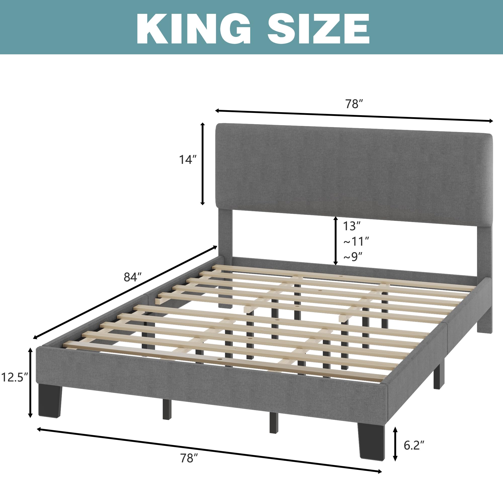 Lifezone Full Bed Frame with Headboard, Linen Upholstered Platform Bed Frame with Adjustable Headboard,No Box Spring Needed,Heavy Duty Feet,Mattress Foundation,Easy Assembly,Light Grey
