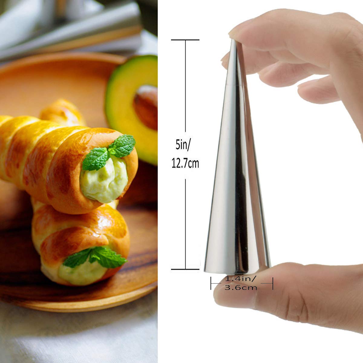 Set of 16 Stainless Steel Cannoli Tubes and Pastry Cream Horn Molds,Large Size DIY Baking Kit Cone Tubular Shaped Mold Tool for Croissant Waffle Cream Roll (A+B)