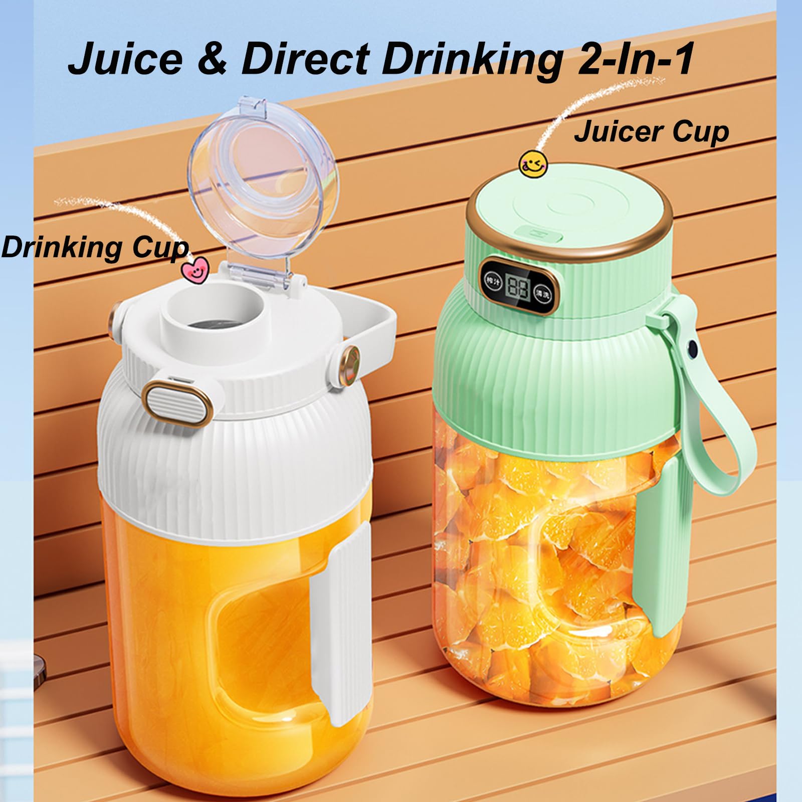 Yulyoie Juicer Cup, Multifunctional Portable Juicer Cup with Digital Display, 40 Oz Juice Cup Blender, Rechargeable Blender Cup Electric for Travel (Green)