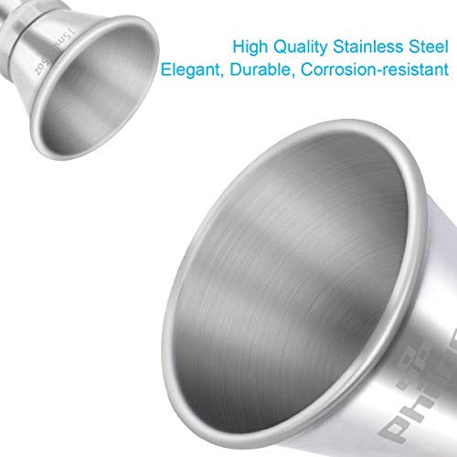 PHILORN 2 Set Double Jigger 0.5 & 1 oz 304 Stainless Steel with Recipe 15ml & 30ml Measuring Cup Measure Liquor Quickly Accurately Cocktail Jigger Round Edge and Thin Waist for Comfort Holding