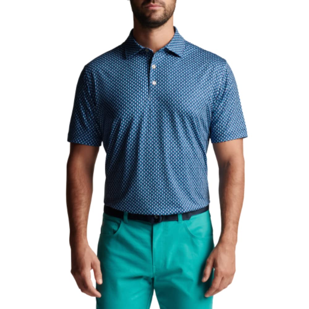 PETER MILLAR Mens Pina Skullada Performance Print Jersey Golf Polo - Navy L