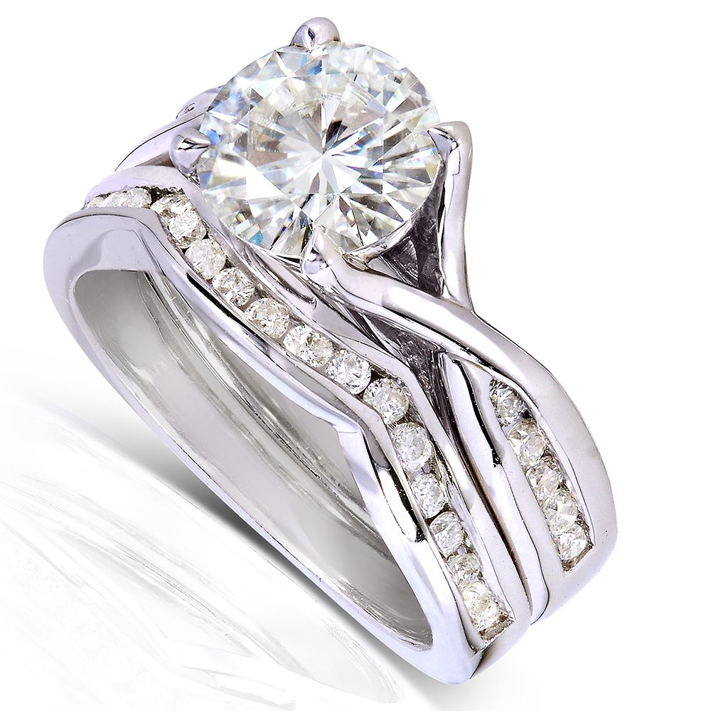 Kobelli Round-cut Moissanite Bridal Set 1 1/2 CTW 14k White Gold, Size 7