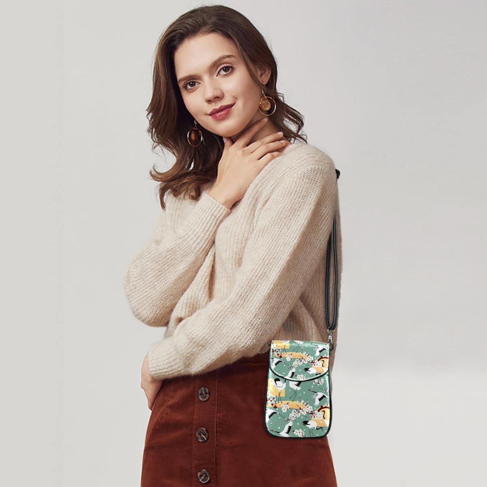 Small Crossbody Bag White Birds Flower Cell Phone Purse Wallet