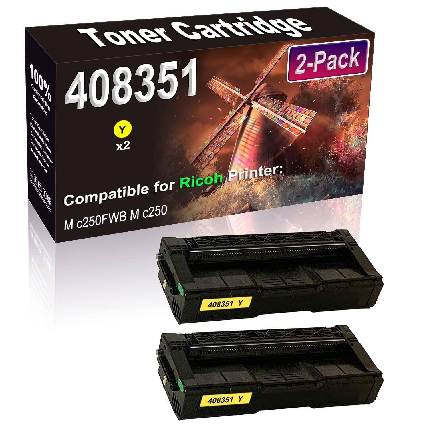 Kolasels 2-Pack (Yellow) Compatible M c250FWB M c250 Toner Cartridge Replacement for Ricoh M C250 408351 Printer Toner Cartridge (High Capacity)