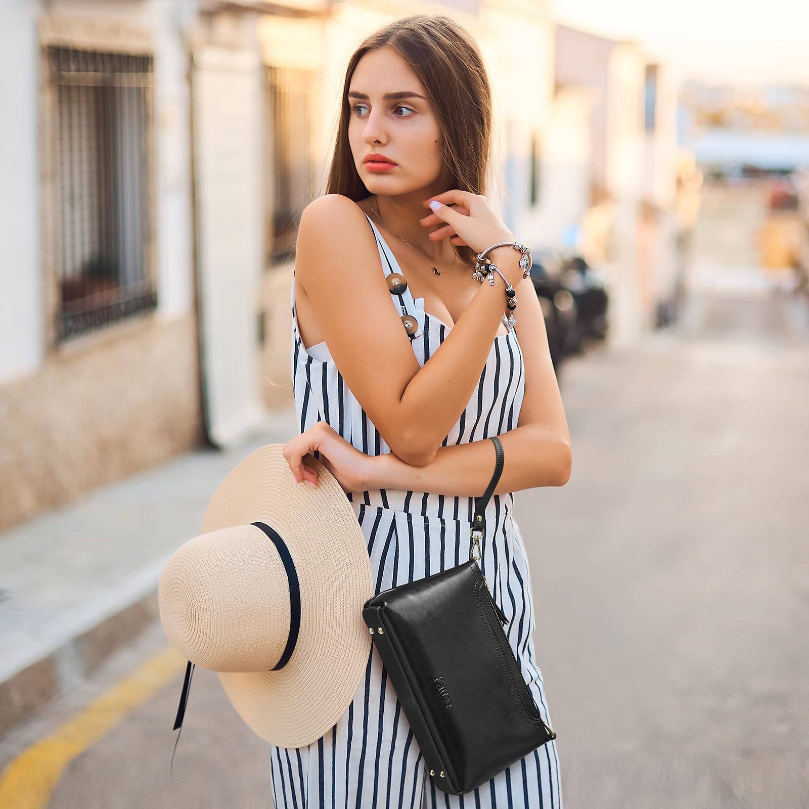 Kattee Leather Crossbody Bags for Women Trendy, Small Shoulder Purses and Handbags, Wristlet Clutch Wallet with 2 Straps