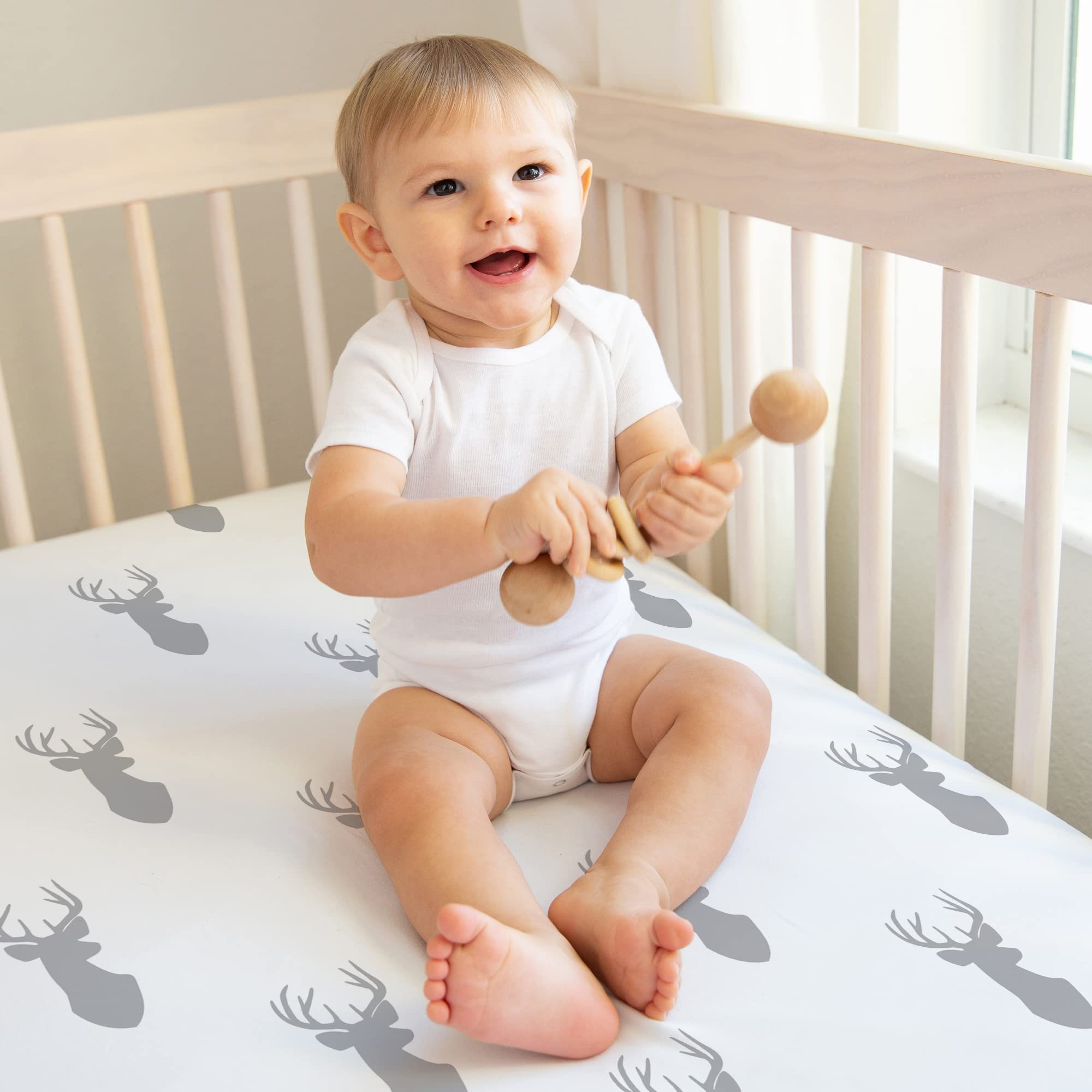 Sweet Jojo Designs Grey Baby Fitted Crib Sheet Set Nursery Soft Infant Newborn Fits Standard Mattress or Toddler Bed - 2pc - Navy Blue Mint Grey and White