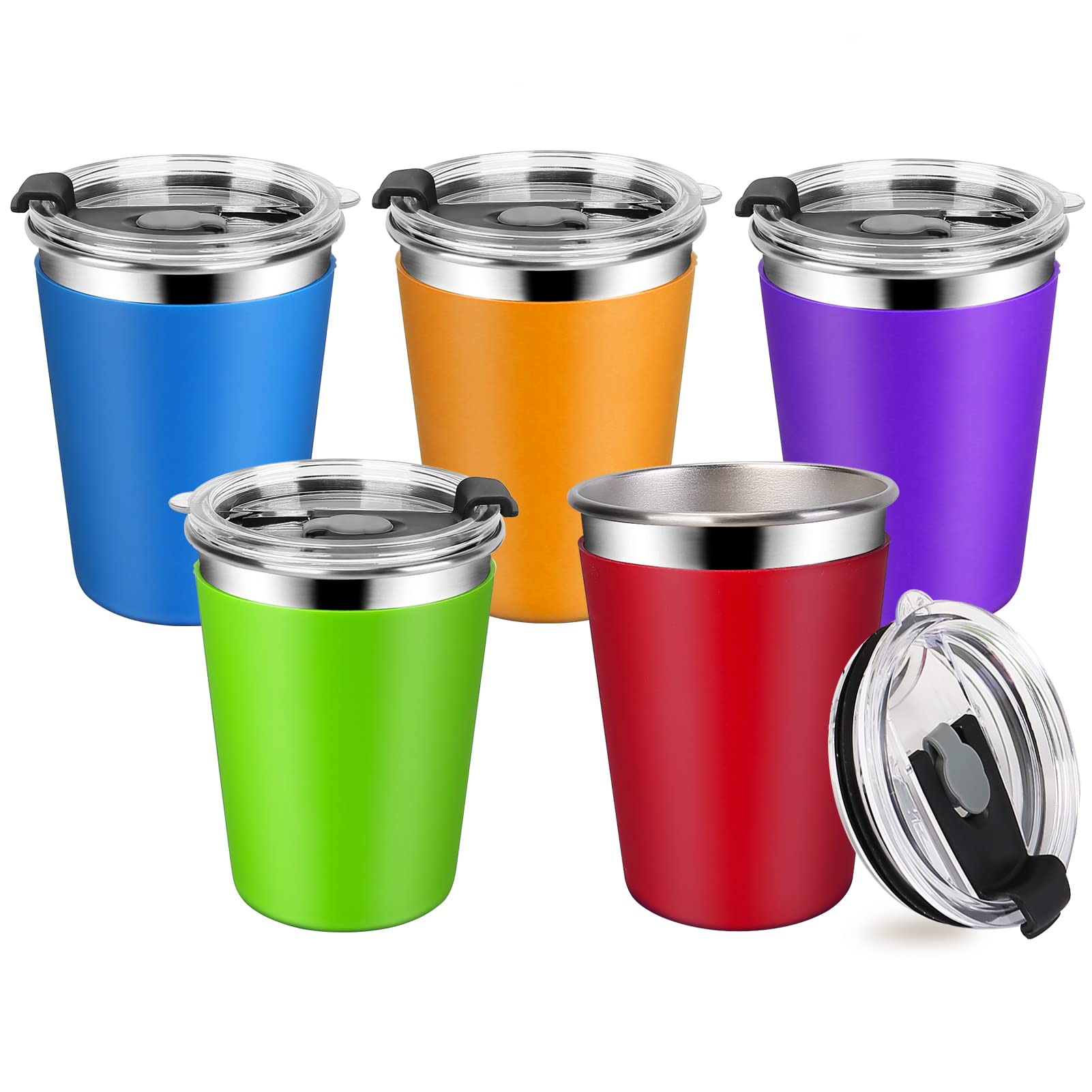 Magonanly 12oz Kids Cups with Lids ,5 Pack Toddler Sippy Cups with Sleeves, BPA Free Stackable&Unbreakable Children Smoothie Drinking Cups for Kids and Adult