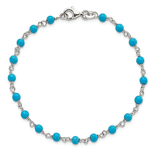 IceCarats 925 Sterling Silver Blue Turquoise Bead Chain Tennis Bracelet