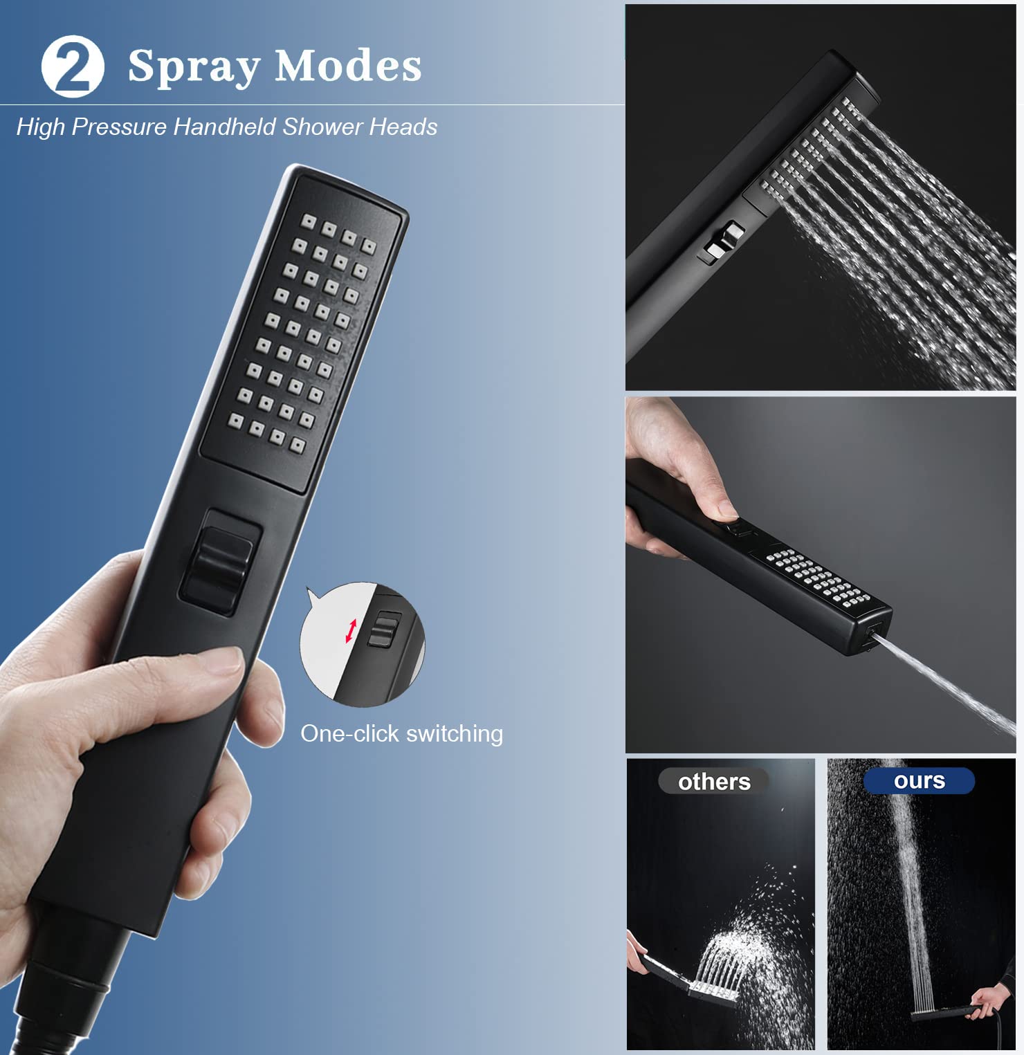 Shower Head, Rain Shower Head with Handheld,High Pressure 8'' Rainfall Stainless Steel Shower Head / 2 Settings Handheld Shower Combo with Shower Holder and 78'' Explosion-Proof Hose (Black)