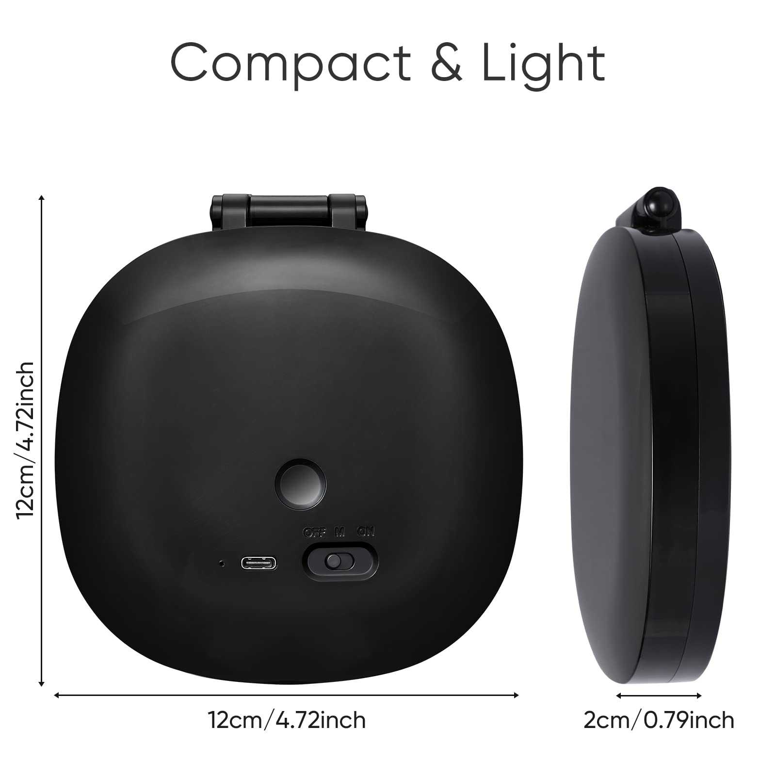 KEDSUM Lighted Travel Makeup Mirror, 1X/10X Magnifying Compact Mirror with Rechargeable LED Lights, Dimmable Double Sided Folding Mirror, Portable, Large, Daylight, USB Charging (Black)