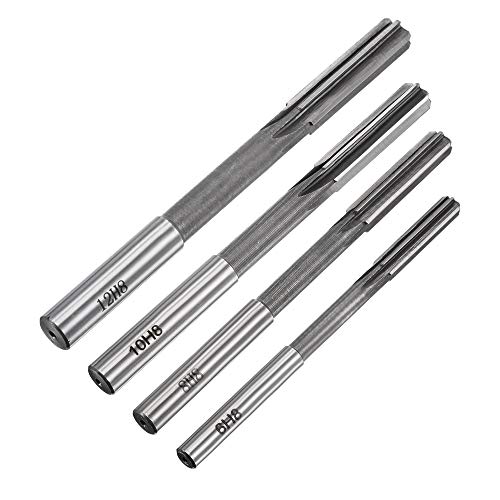 uxcell Chucking Reamer Set Lathe Machine Reamer Straight Flute Milling Cutter High Speed Steel H8 Tolerance (6mm 8mm 10mm 12mm) 4pcs