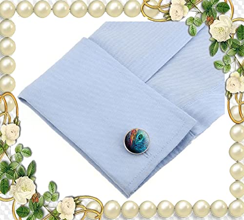 LCTCKP Custom Personality Men's 2PCS Fashion Dazzling Shirt Cuff links Initial Silver Round Wedding Cufflinks (Peacock Feather)