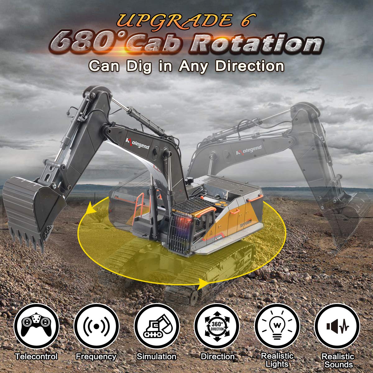 kolegend 22 Channel RC Excavator Metal Shovel Independent Arms 1/14 Scale, Professional Remote Control Construction Vehicles, Boy Toys Best Gift for 8+ Years Old Boys Adults