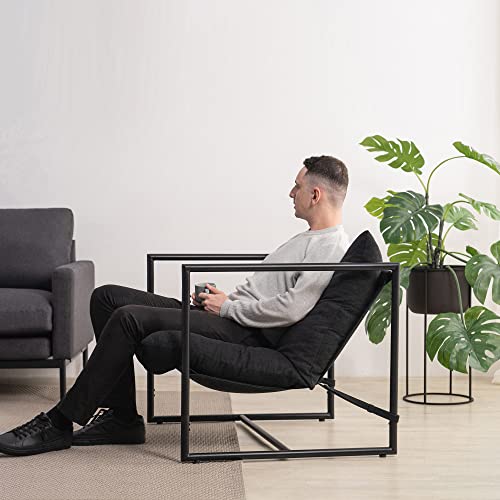ZINUS Aidan Sling Accent Chair / Metal Framed Armchair with Shredded Foam Cushioning, Black