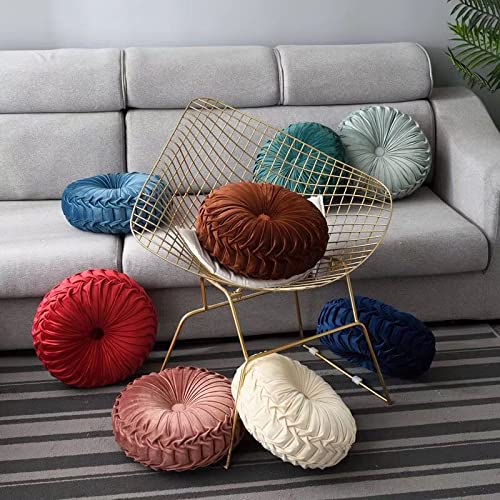 Wine Red Round Throw Pillow Holland Velvet Home Decoration Pleated Round Cushion ,Home Decorative for Home Sofa Chair Bed Car Decor