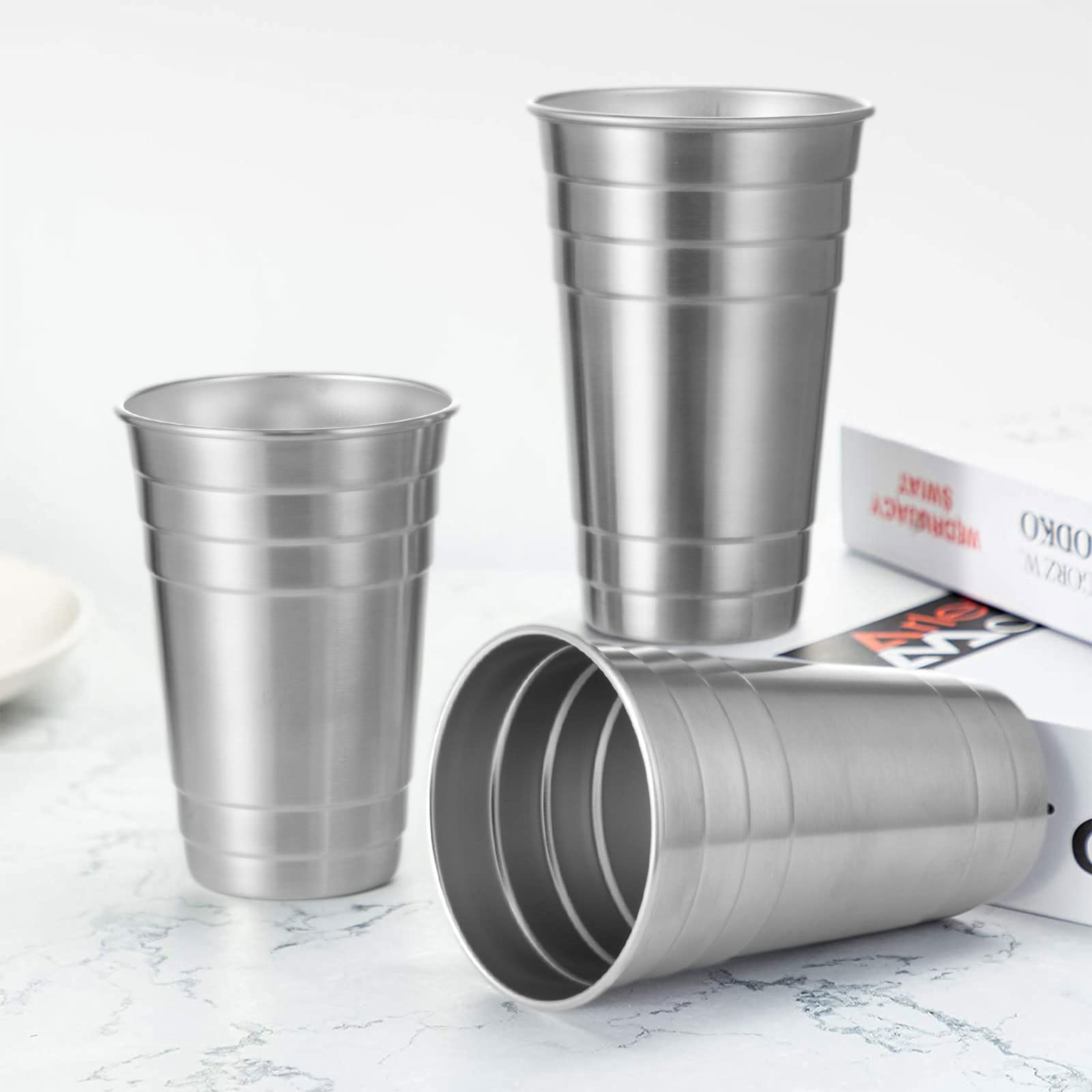 MEWAY Premium Stainless Steel Cups 24 oz Pint Cup Tumbler (12 Pack) - Premium Metal Cups - Stackable Durable Cup,Chilling Beer Glasses, for Travel, Outdoor, Camping, Everyday