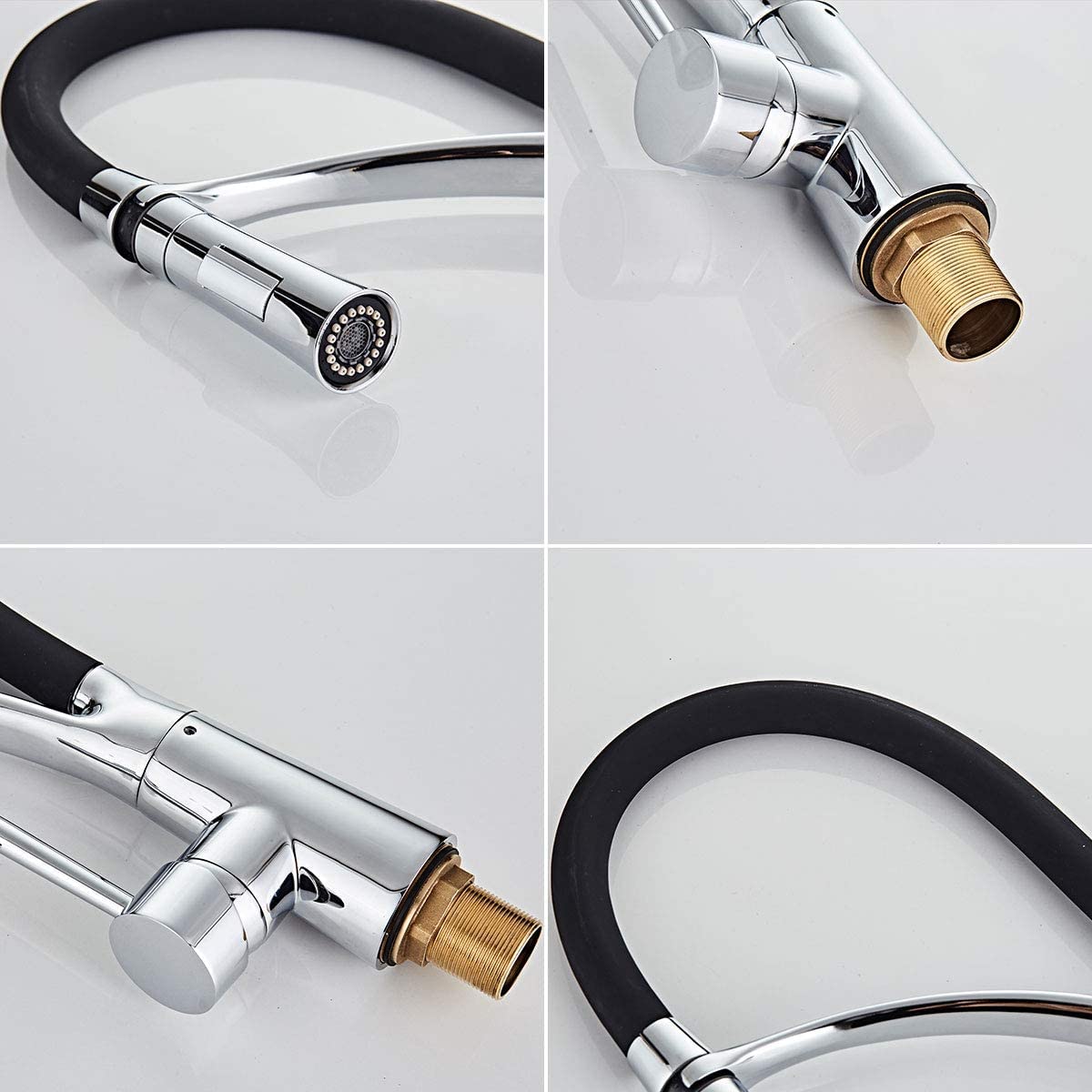 Kitchen Sink Faucet, 360° Swivel Kitchen Mixer Taps with Black Silicone Hose Chrome Finish, Kitchen Mixer Faucet 2 Modes Extractable Handheld Shower Pull Out Down Sprayer, Cold Hot Water Faucets