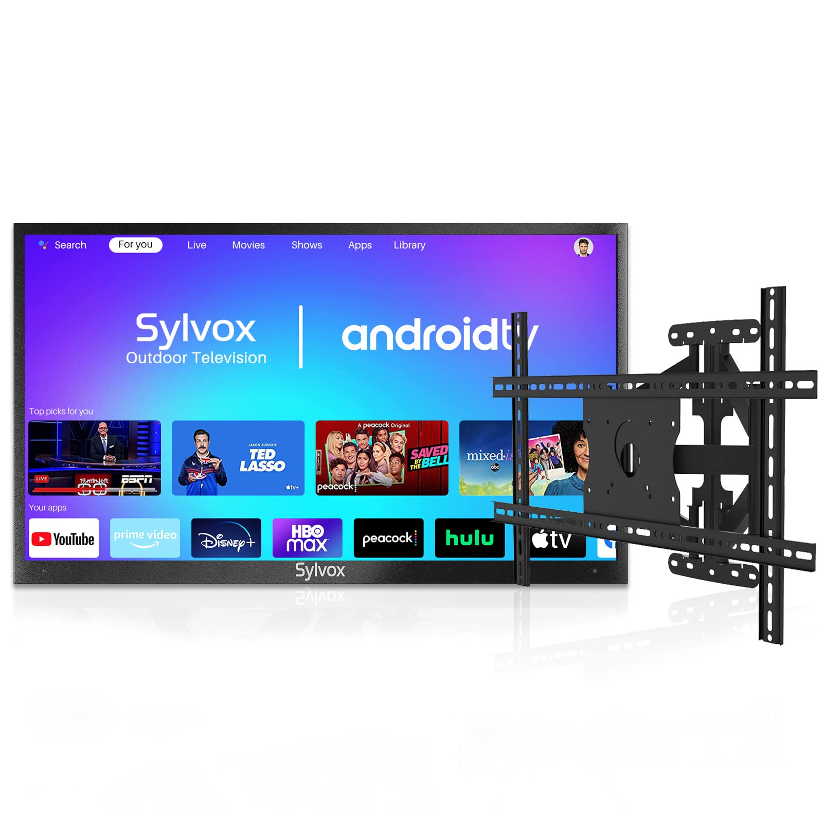 SYLVOX 43” Outdoor Smart TV with TV Mount, Outdoor TV 4K UHD, Voice Remote Control, Google Play Support Support Download APPs, Chromecast Built-in (Deck Pro Series)