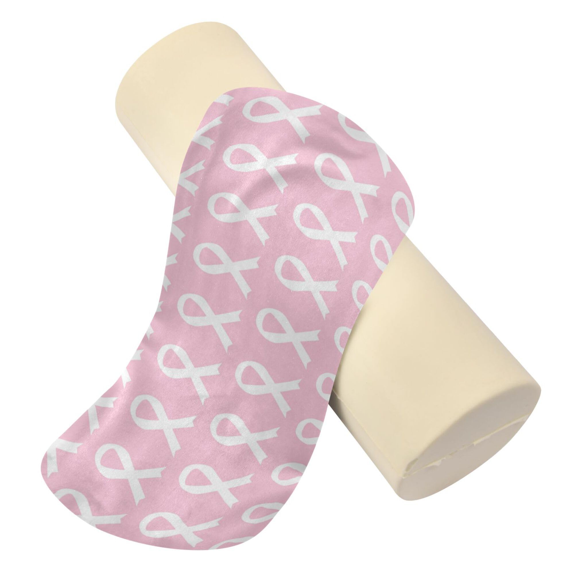 JUNZAN Ribbons on Pink Bolster Pillow for Couch Therapedic Neck Roll Pillow Round Pillow Insert 17 Inch for Back Support Pillow Round Foam Cushion