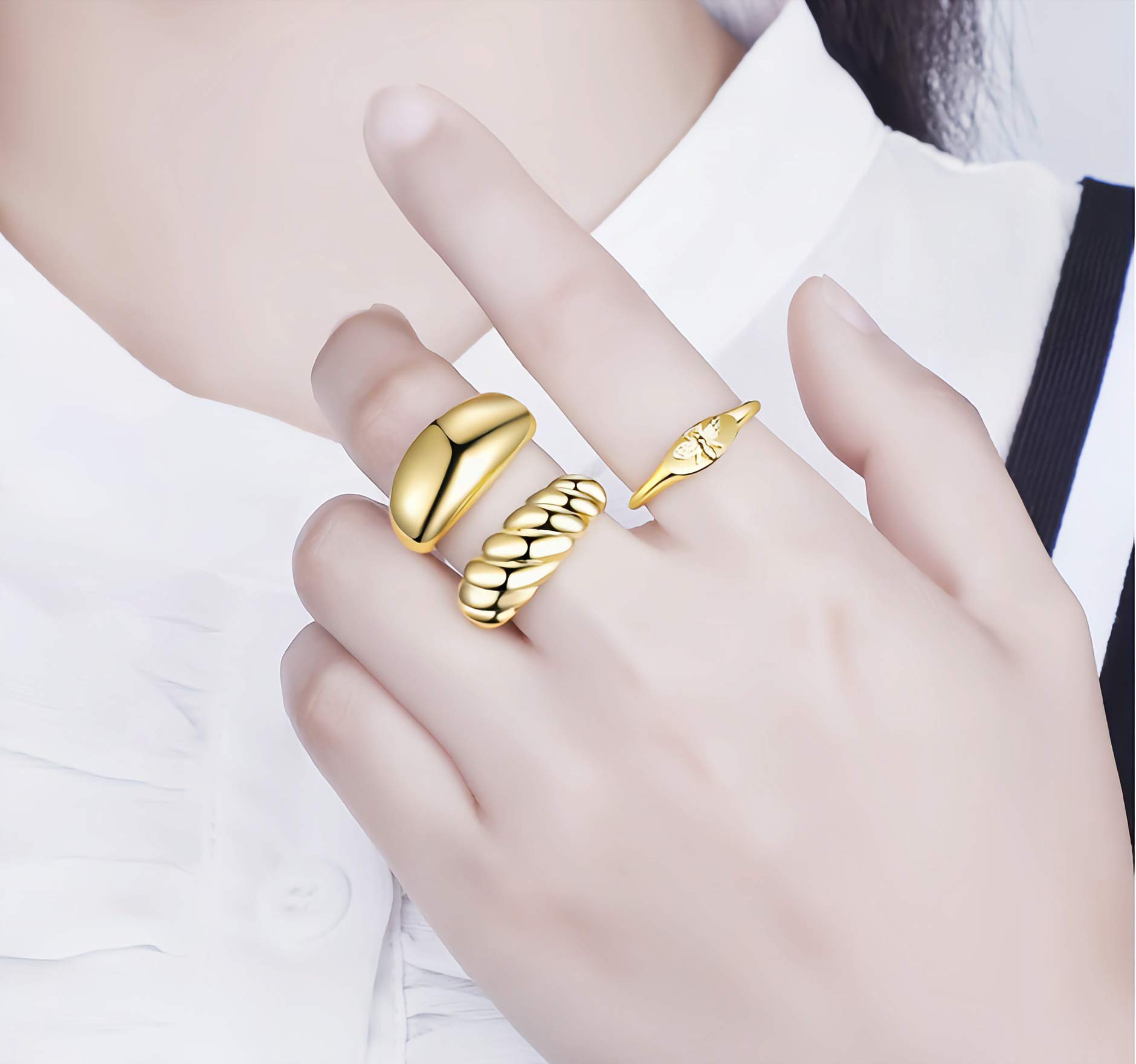 Lengyayun-Handmade Flower ring-18K Gold top Round Ring-Minimalist Statement Ring with Plant Motifs-bee and Insect Exquisite Personalized Jewelry Gift, Unisex