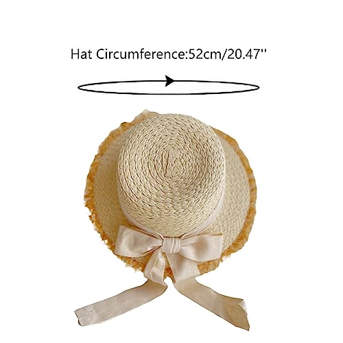 Light Hat for Kids Children's Girls Sunscreen Hat Summer Bow Sun Hat Hat Braided Hat Beach Hat Sun Hat (Beige, One Size)