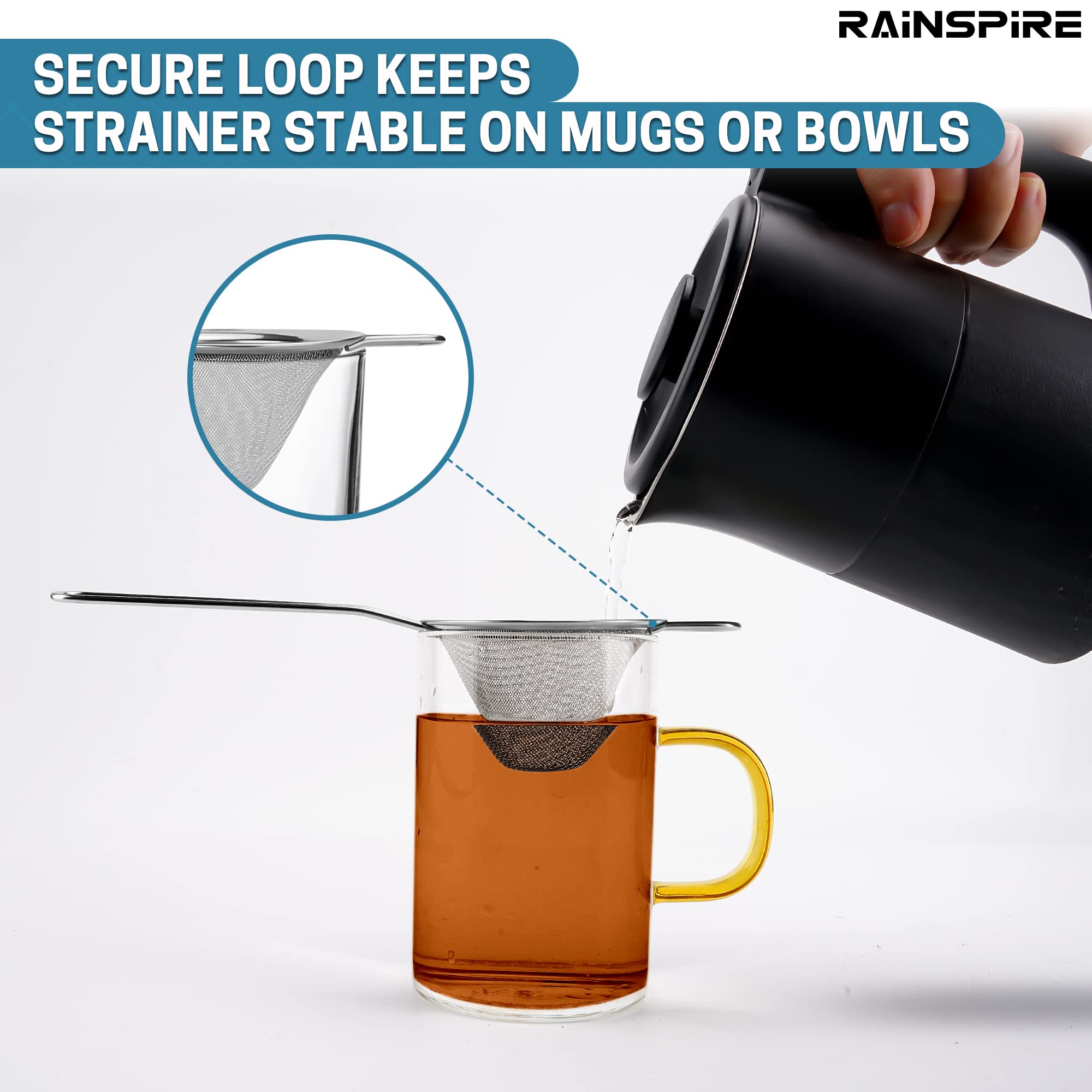 Rainspire Stainless Steel Small Strainer Fine Mesh Strainer, Mini Cocktail Strainer For Cocktails Tea Herbs Coffee & Drinks, Tea Strainer with Handle, Rust Proof, Silver