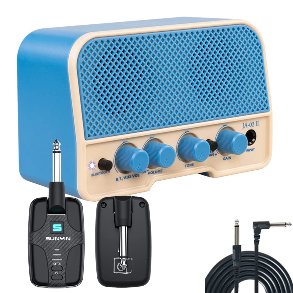 Portable Electric Guitar Amp Wireless Guitar System 5W Mini Practice Guitar Amp 2.4GHz Guitar Transmitter Receiver Built-in Rechargeable