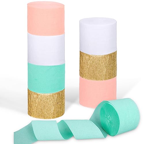 Whaline 8 Rolls Crepe Paper Streamers Gold Green Pink White Crepe Paper Rolls Flower DIY Kits for Wedding Birthday Valentine's Day Decor Bachelorette Bridal Baby Shower Backdrop Photo Booth,4 Colors