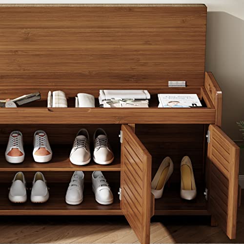 Wilk WILK Shoe Storage and Shoe Cabinet Shoe Bench Entry Locker Hallway Living Room with Hidden Storage Brown 38.5(L) x 14.4(W) x 19.7(H)