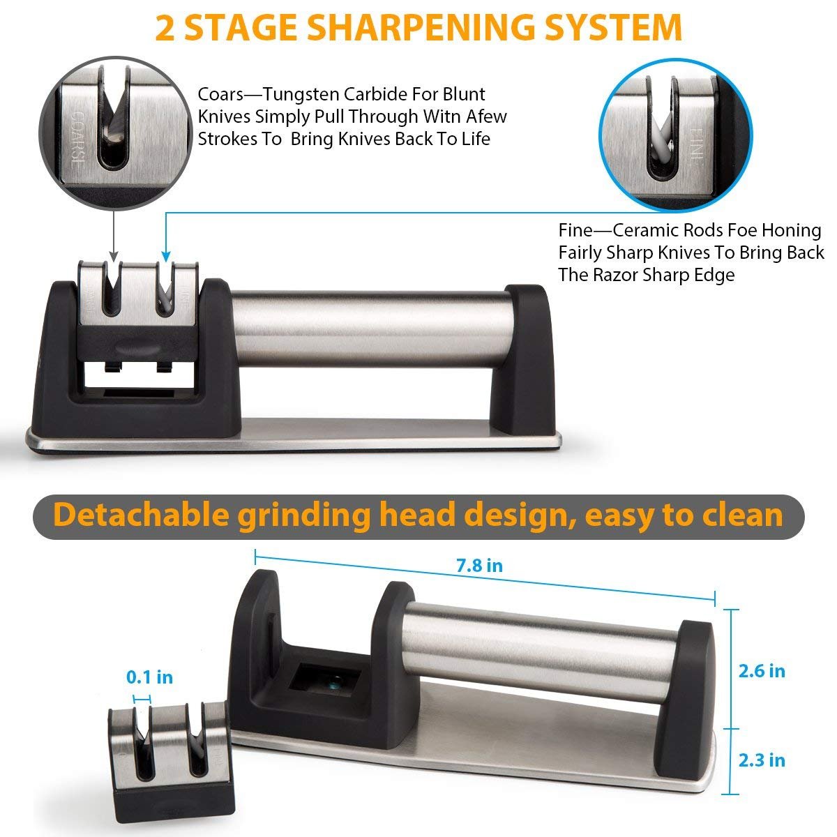 Knife Sharpener, Sharp Kitchen Sharpen Knife Kit with 2 Stage Diamond Coated Ceramic Knives Sharpening Wheel System and 5 Cut Resistant Glove, Portable Handheld Metal Steel Sharpeners Tool Set