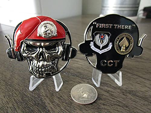 Set of 2 United States Air Force Special Forces Pararescueman Creed Pararescue PJ's Beret Skull & AFSOC Combat Control Challenge Coins