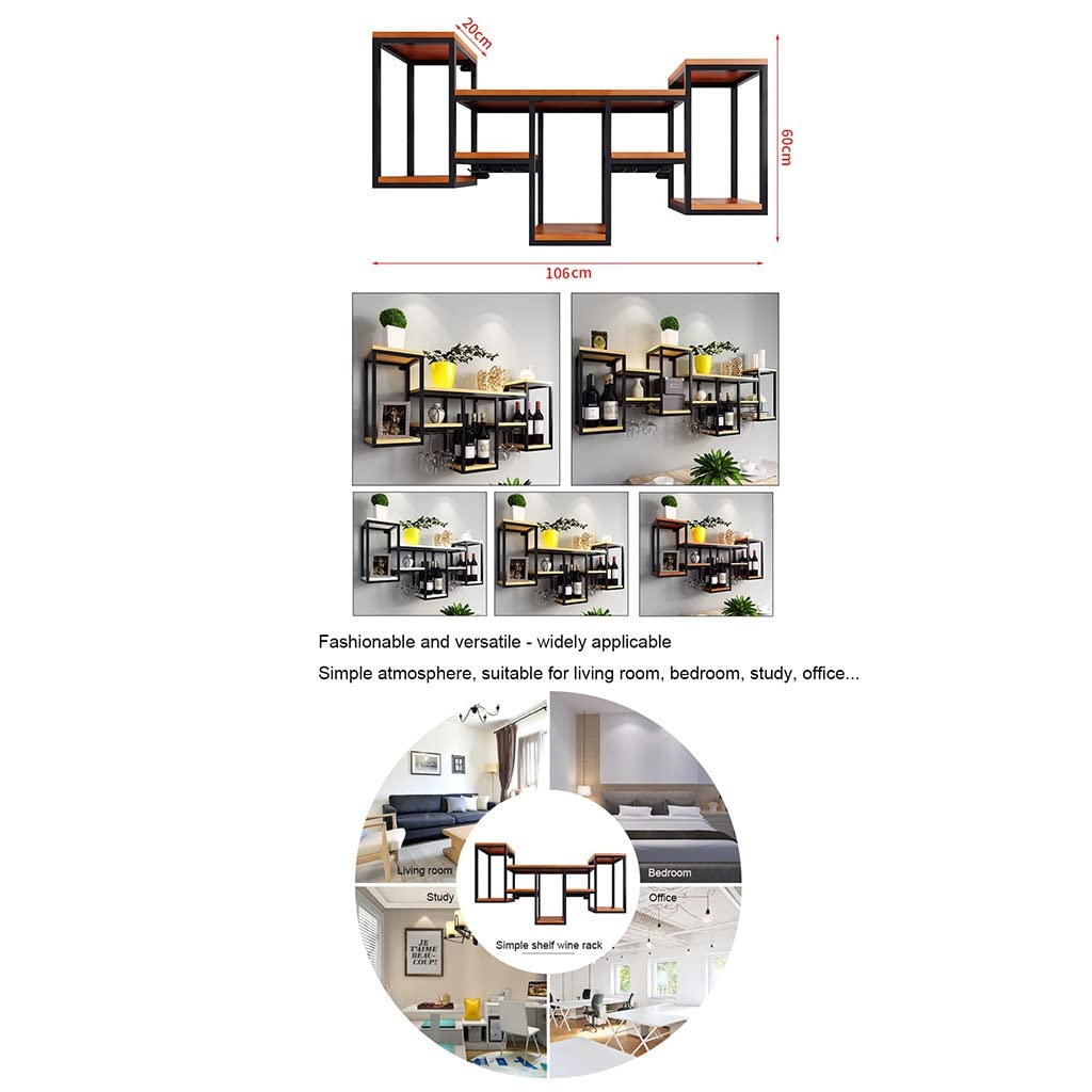 TAUODUYY Wall Mounted Wine Rack, Iron Bracket + Wooden Board Laminate Wall Shelf, with Cup Holder Living Room Backdrop Decorative Hanging Cabinet, Simple Display Shelf ( Color : C )
