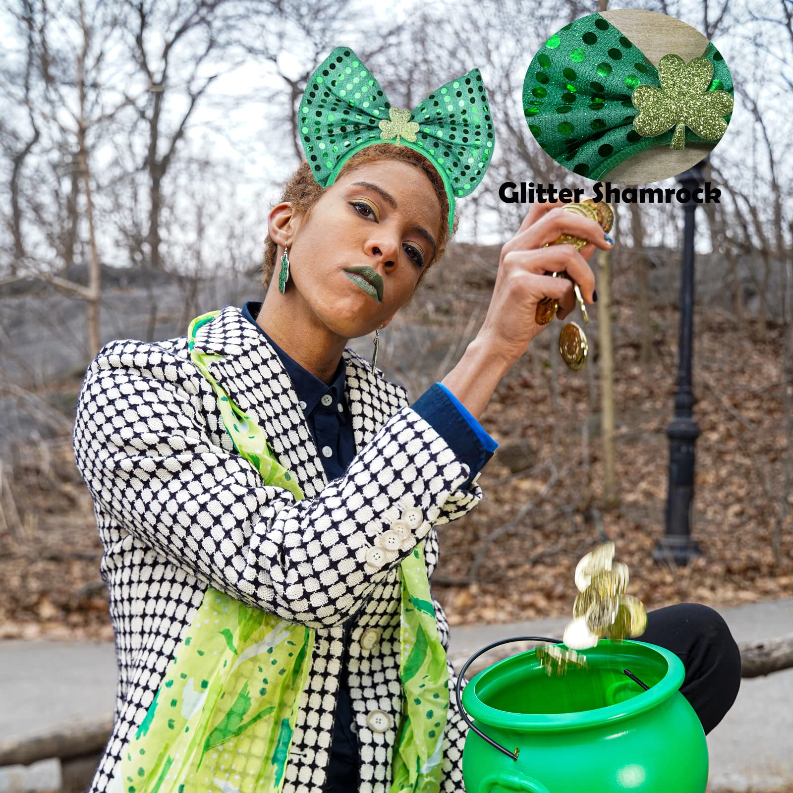 SEIHDHIK 6 Pack St. Patrick's Day Headbands, Green Irish Shamrock Head Band, Saint Patrick's Day Accessories for Women Men St Patricks Day Party Decorations
