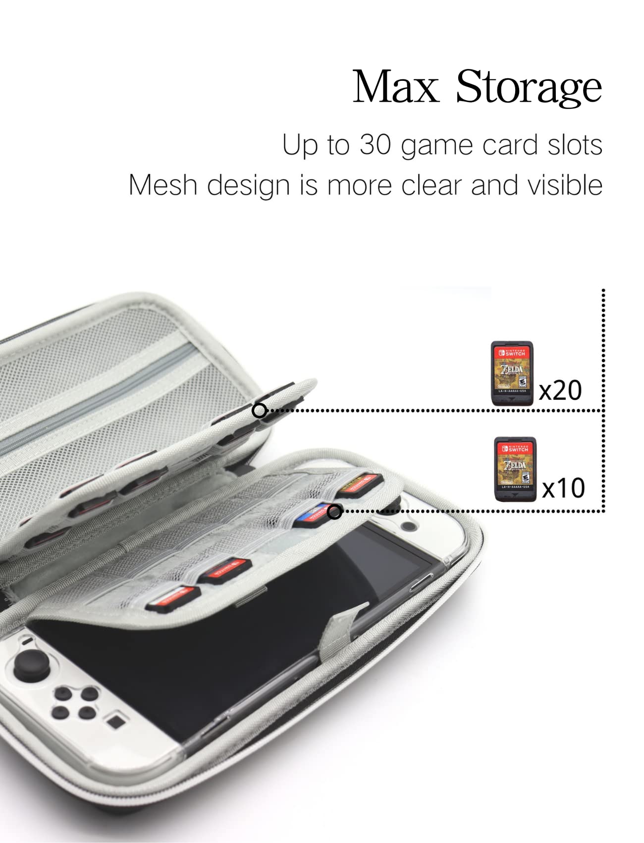Necessary 4 in 1 Accessory Bundle for Nintendo Switch OLED - iceiceice Hard Shell Carrying Case with 30 Game Slots + Clear Case + Premium Tempered Films [2022 New]