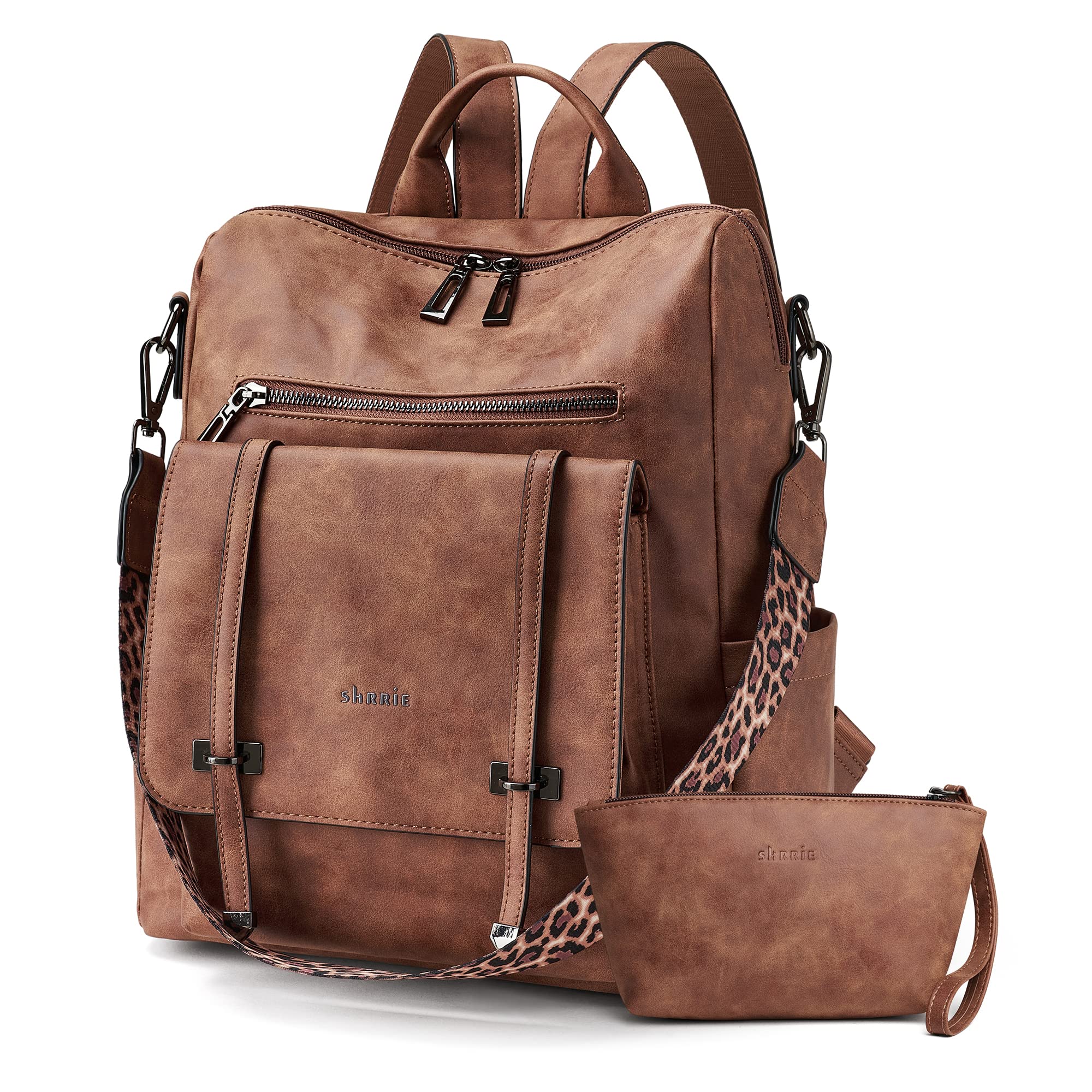 Shrrie Backpack Purse for Women Fashion Leather Backpack Purse Satchel Travel Backpack Convertible Shoulder Bag with Wristlet