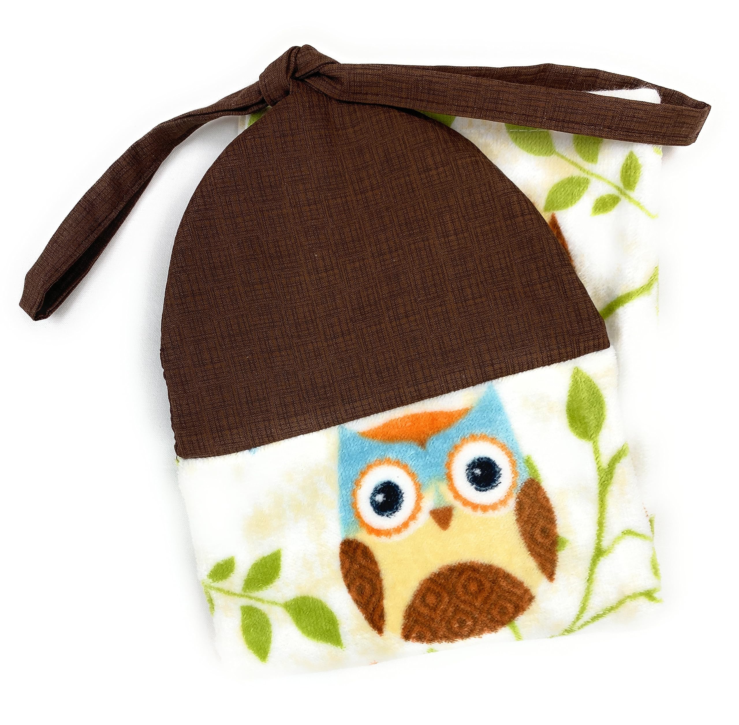 Owls Gift for Owl Lover Brown Tan White Teal Green Reversible Ties On Stays Put Kitchen Bathroom Hanging Loop Hand Dish Towel