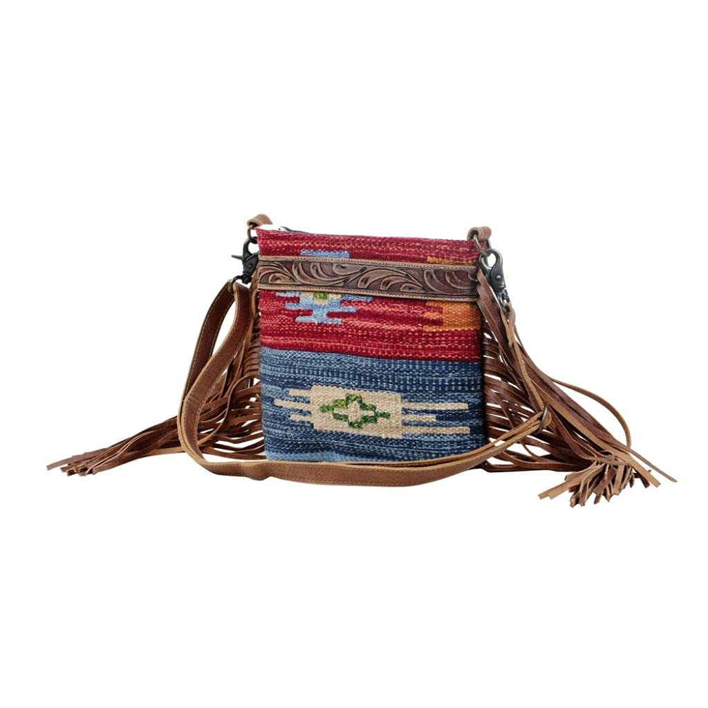 Myra Bag female Sunset Hand-Tooled Bag Upcycled Cotton & Leather S-3076