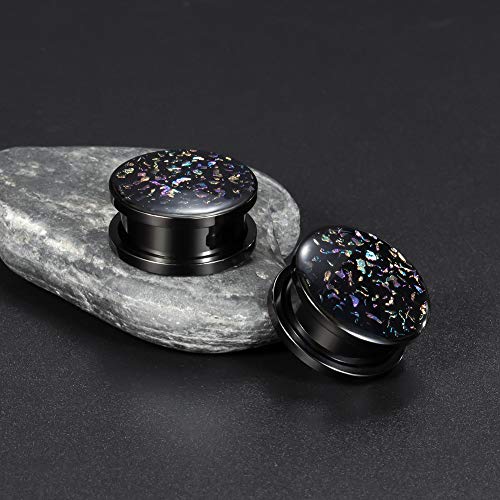 KUBOOZ Gauges Ear Plugs Black Tunnels Screw Back Earrings Upgrade Piercing 1 Pair Gift Packing Stretchers 0g to 1 Inch.