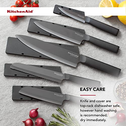 KitchenAid Classic Ceramic Serrated Bread Knife with Custom-Fit Blade Cover, Sharp Kitchen Knife, Dishwasher-Safe, 8-Inch, Black