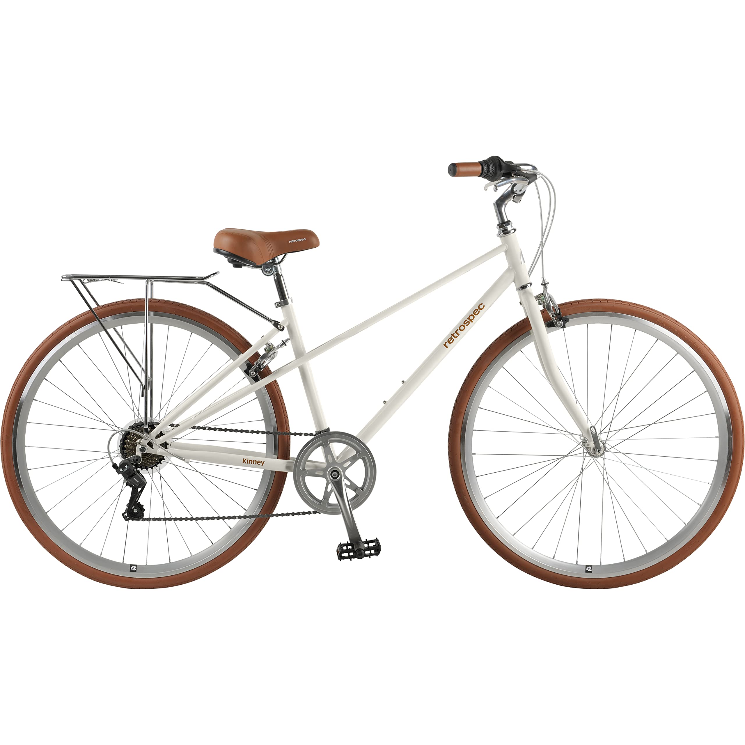 Retrospec Kinney Mixte Step Through Frame 7-Speed City Bike High-Tensile Steel with 700x32C Tires, Rear Rack and Swept Back Handlebars Commuter Bicycle