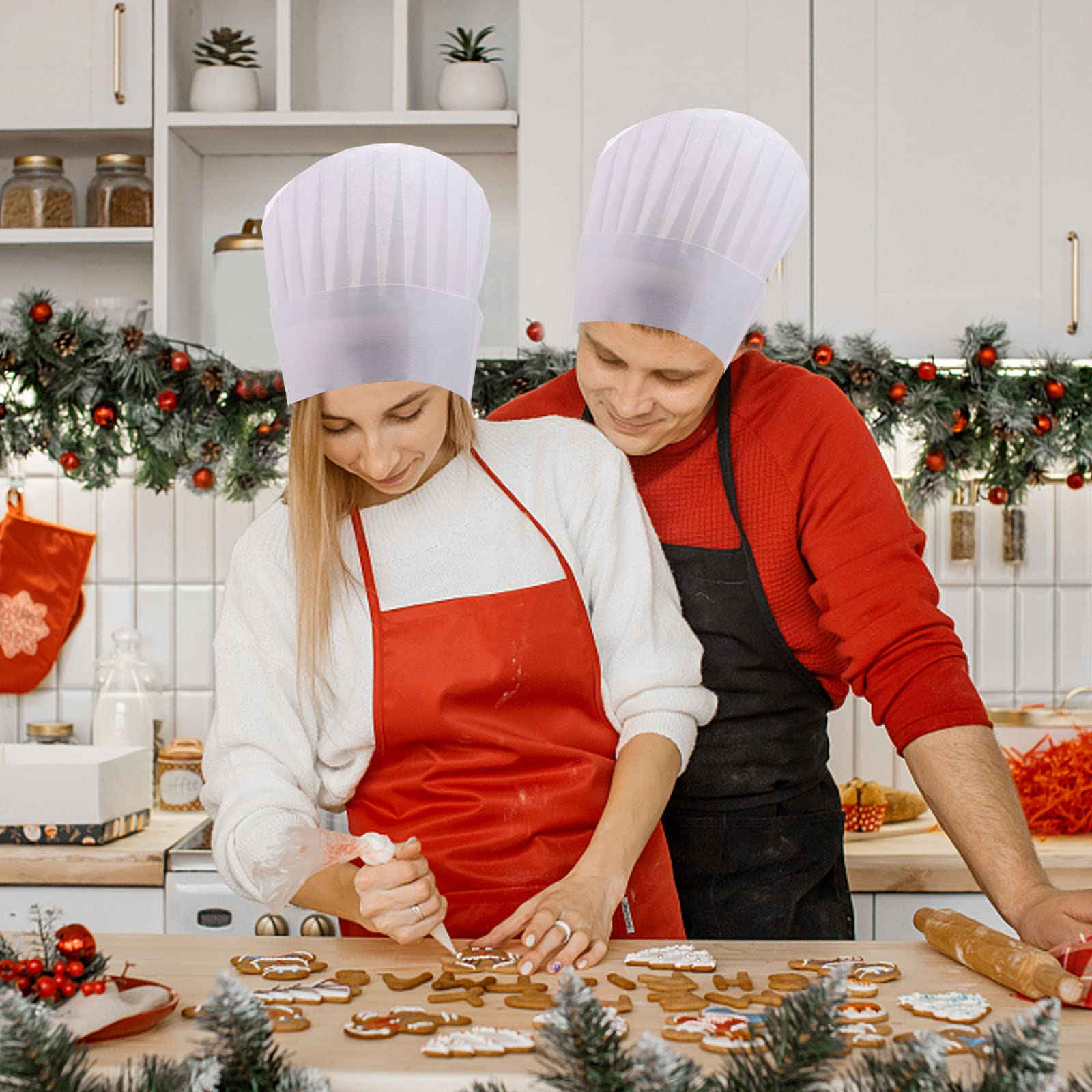 Tbestmax 20 Pcs Disposable Chef Hat Set Soda Jerk Paper Cap for Restaurant Party Baker Kitchen Catering Cooking Tall Type