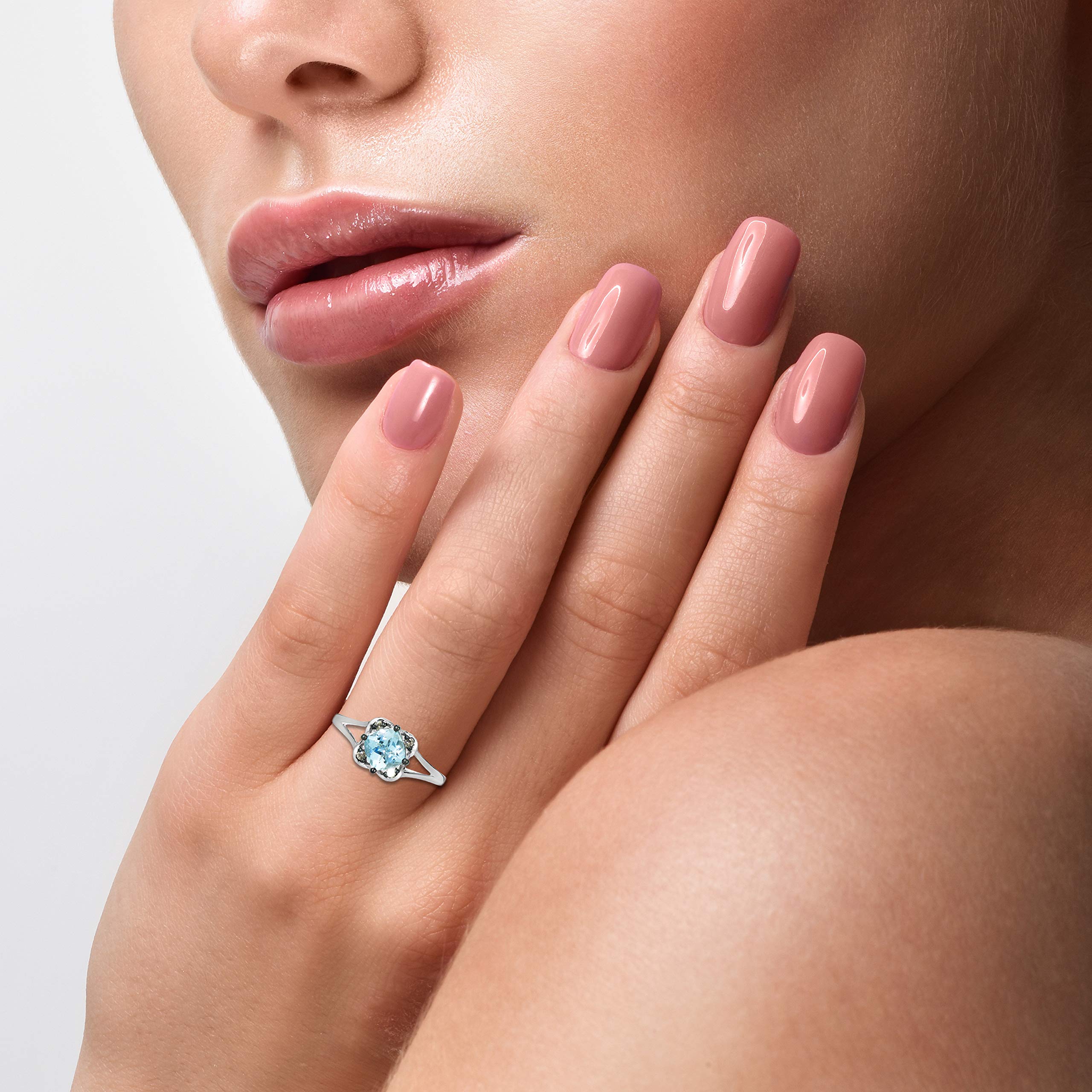 LE VIAN 14K White Gold, Cushion-Cut Aquamarine & Chocolate Diamond Accented Split-shank Ring (Fancy Brown Color, SI1-SI2 Clarity) - Size 6-1/4